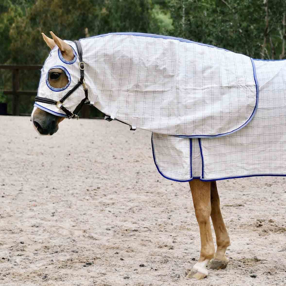 Deluxe Grey & Royal Blue Summer Hood - Summer Horse Rugs - Capriole ...